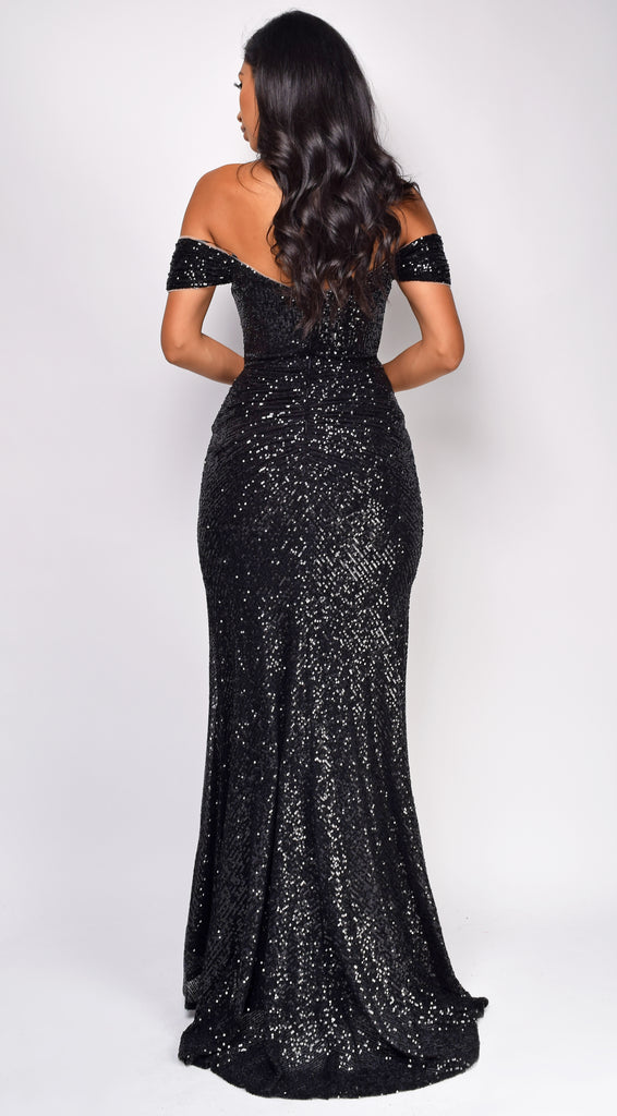 Blaise Black Off Shoulder Sequin Gown – Emprada