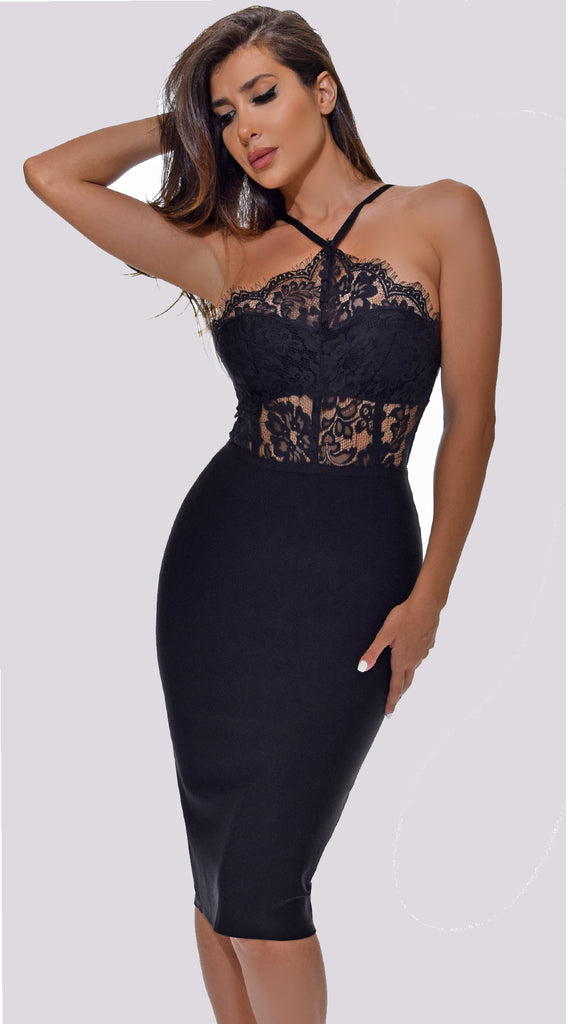 Jolanda Black Lace Bandage Dress – Emprada
